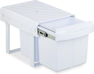 Relaxdays Einbaumülleimer, 3 Fächer, 15l & 2X 8l, HBT: 34,6 x 34 x 51,8 cm, ausziehbar, Müllsystem Unterschrank, weiß