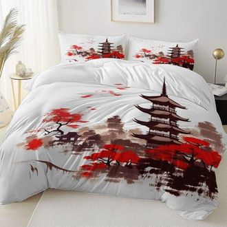 Generic Housse de Couette Japonais Mangrove Tour Microfibre with Zip, 220 x 240 cm Parure de Lit Confort Facile à Charger et à Décharger, Blanc Double Face Ho