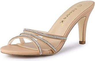 Allegra K Mules Strass à Talons pour Femmes Nude 37.5