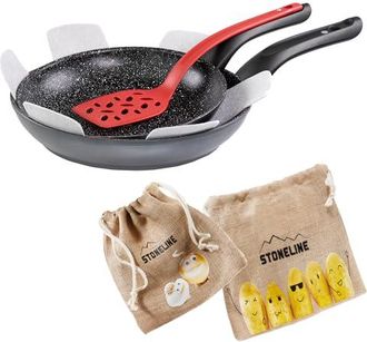 STONELINE Made in Germany Set de Po&ecirc;les Poign&eacute;e Magn&eacute;tique 6 pcs, 24/28 cm, Rev&ecirc;tement Antiadh&eacute;sif avec Vraies Particules de Pierre, Compatible Induction et Fou