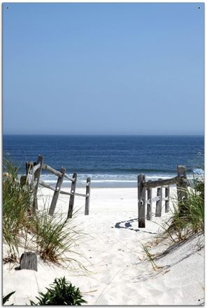 Wallario Outdoor-Poster für Garten oder Balkon Blick auf Strand, Motivbanner Größe: ca. 60 x 90 cm, Outdoor-Bild