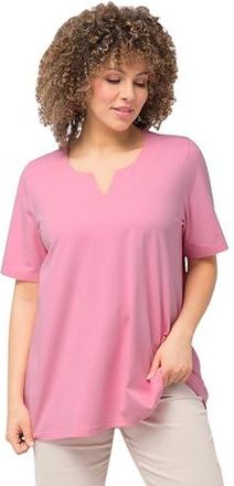 Ulla Popken T- Shirt, Ligne A, col Tunique, Manches mi-Longues 807259, Rose Clair, 48/50 FR Femmes