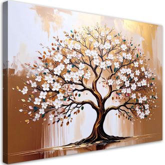 Artgeist Quadro Su Tela, Albero Della Vita Con Fiori Beige - 90x60