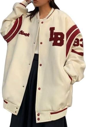 ORANDESIGNE Blousons Femme Bomber Jacket Harajuku Rétro Hip Hop Fermeture éclair Boutons Patchwork Manches en Cuir PU Manteau Collégial Baseball Veste Manteau en 