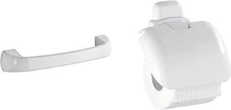 WENKO Badewannengriff Pure, Kunststoff (ABS), 28.5 x 5 x 6.5 cm, Weiß & Toilettenpapierhalter Pure mit Deckel - Papierrollenhalter, Kunststoff (ABS), 16 x 5