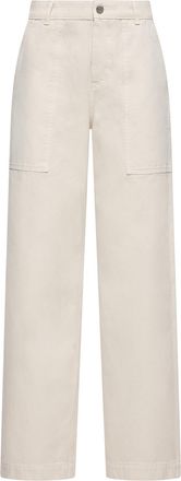Moncler Moncler Leather Logo Cotton Ttousers, Women, Beige, Size: 38