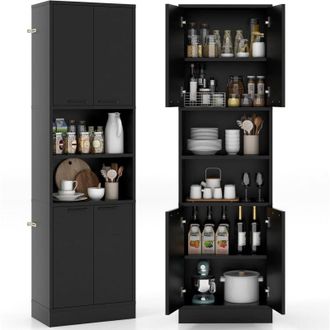 Costway Costway - Buffet Cuisine Haut 190 cm, Meuble de Cuisine Rangement, 2 Placard Rangement, 2 Doubles Portes, 6 Etag&egrave;res, Kits Anti-Basculement, Armoire