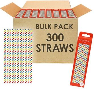 Talking Tables Table Fun 300 x gestreifte Cocktail-Trinkhalme aus Papier, gestreift, f&uuml;r Geburtstag, Hochzeit, Party, Catering, Bar, Gelb, Wei&szlig;, Gr&uuml;n, Rosa, Blau