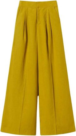 Twinset Femme, Pantalons, Jaune, Taille: 38 FR Pantalon Large en Lin M&eacute;lang&eacute;