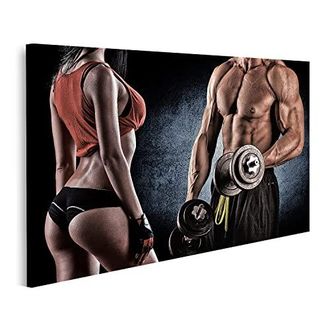 Islandburner Tableau sur toile Gym jeune homme musclé sentraînant avec des haltères Cadre Affiche Poster Murale Tableaux
