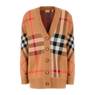 Burberry Cardigan en maille jacquard &agrave; carreaux - Femme - Pulls - Multicolore - Taille: 38 FR