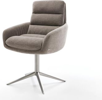 DELIFE Drehstuhl Abelia-Flex mit Armlehnen Strukturstoff Soft Taupe Fu&szlig;kreuz Edelstahl 360&deg; drehbar Wippfunktion, Esszimmerst&uuml;hle