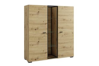 Byliving Highboard Frame/Artisan Eiche (Eiche-Optik), schwarz/Metallrahmen mit Glasb&ouml;den und offenen F&auml;chern/Wohnzimmerschrank/Kommode/B 120 x H 130,5 x T 38 c