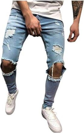 Generic Jean Homme Jeans Homme Week-End/Voyage Pantalon Homme Slim D&eacute;chir&eacute; D&eacute;contract&eacute; - Jean Tendance pour Tenues Quotidiennes Et Sorties Urbaines Styl&eacute;es