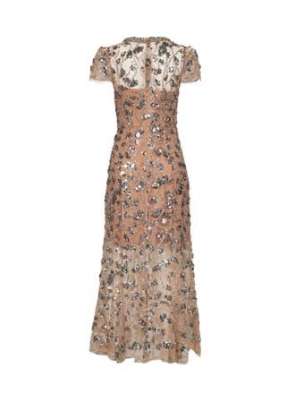 Self Portrait Womens Midi Dress Nude Tulle With Silver Sequins Polyester