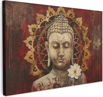 MuchoWow © Bild auf Leinwand Groß 120x80 cm XXL Schlafzimmer Bilder Badezimmer Wand Deko Wohnzimmer Modern Wanddeko Bilderwand Geschenk Buddha - Zen - Blume - 