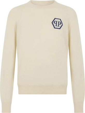 Philipp Plein Homme, Pulls, Beige, Taille: M Cashmere Roundneck Pullover Jacquard Hexagon