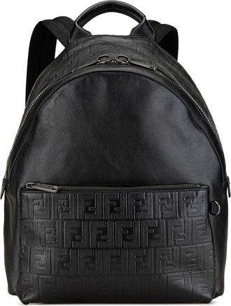Fendi 2000-2010 Vitello Grace Zucca Rucksack mit Pr&auml;gung - Schwarz
