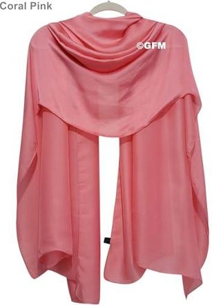 GFM Foulard ch&acirc;le 100 % soie - pour soir&eacute;e, mariage, demoiselles dhonneur (SLK100), rose corail, L