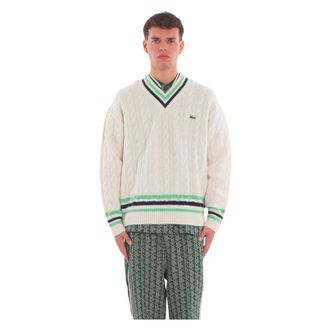 Lacoste Homme, Pulls, Blanc, Taille: M Pull en Laine C&acirc;bl&eacute; Col V
