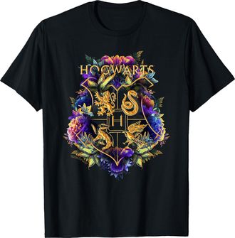 Harry Potter Hogwarts Multi-Colored Floral Crest T-Shirt