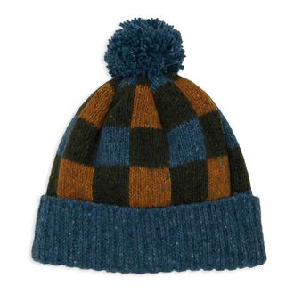 Gallo Gallo, unisex, Accessoires, Multicolore, Taille: ONE Size Bonnet vert unisexe avec revers, pompon et motif déchiquier