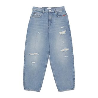 Amish Baggy Denim Jeans mit Besticktem Logo - - Jeans - Damen - Blau - W29