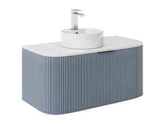 Vente-Unique Waschbeckenunterschrank h&auml;ngend mit Aufsatzwaschbecken - Streifenoptik - Blau matt - 100 cm - LOMERI