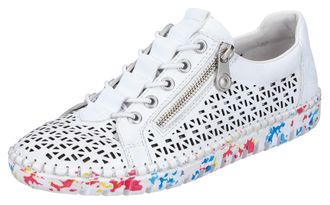 Rieker Slip-On Sneaker RIEKER, Damen, Gr. 40, bunt (wei&szlig;, bunt), Leder, Lederimitat, Schuhe, Halbschuh, Freizeitschuh, Schlupfschuh mit Gummizug