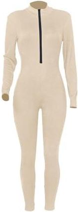 Generic Combinaison en velours pour femme - Tissu rayé - Fermeture éclair - Longue - Style décontracté - Grande taille - Combinaison plissée, beige, XXL