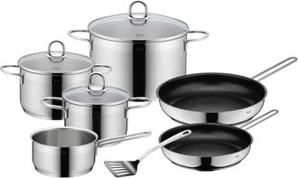 Silit Diamant Topfset Induktion 7-teilig, Kochtopf Set mit Glasdeckel, Pfanne mit Wender, Edelstahl poliert, Induktions Töpfe Set unbeschichtet, für alle He