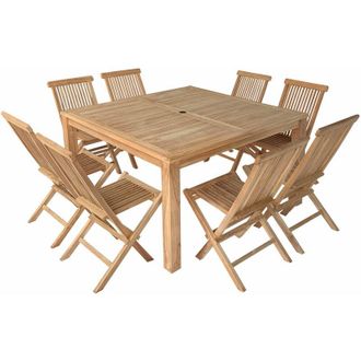 Happy Garden Salon de jardin en teck JAVA - table carr&eacute;e et chaises pliantes - 8 places