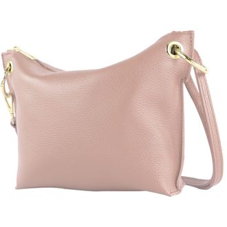 modamoda.de T243 - ital. Umh&auml;ngetasche Klein Small aus Leder, Farbe:Rosabeige