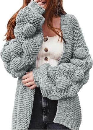 Generic 2026 Vestes pour femmes, pull-over &agrave; manches chauve-souris, chemise en tricot &agrave; col roul&eacute;, veste chaude d&eacute;contract&eacute;e, gris, XL