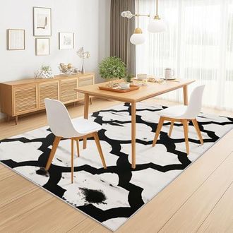 Generic Noir Lavable en Machine Tapis Salon r&eacute;ticul&eacute; entrelac&eacute; Fin, 120 x 180 cm Doux Tapis de Sol Pelucheux Dessous Antid&eacute;rapant, Entree Interieur Chambre Co