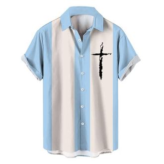 Generic Chemise boutonn&eacute;e pour homme, chemise &agrave; manches courtes, patchwork, chemise d&eacute;t&eacute; grande taille, chemise d&eacute;contract&eacute;e, douce et confortable, haut &agrave; bou