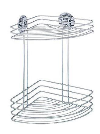 WENKO Turbo-Loc Eckregal 2 Ablagen - Befestigen ohne bohren, Stahl, 26.5 x 33 x 20 cm, Chrom