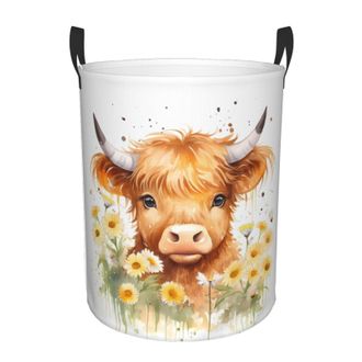 Generic Aquarell-Kuh W&auml;schekorb Rund Korb Aufbewahrung Mit Henkel W&auml;scheeimer F&uuml;r Lagerung Kuscheltier Decken