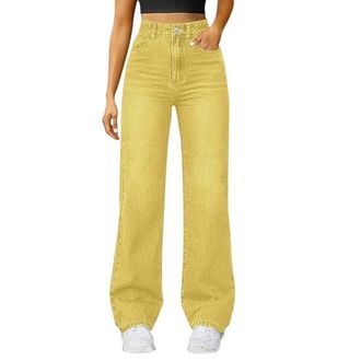 Generic Pantalon Palazzo pour femme - Taille haute - Coupe décontractée - Avec poches - Bouton et fermeture éclair - Pour un usage quotidien, jaune, XXL