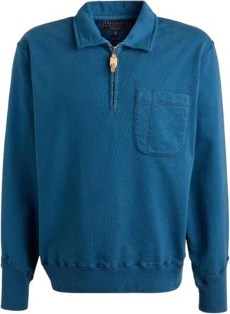 Manifattura Ceccarelli Homme, Sweatshirts et sweats &agrave; capuche, Bleu, Taille: S F201 Zip Polo SweaT-shirt
