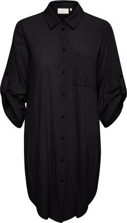 Kaffe Femme, Robes, Noir, Taille: 48 FR Robe Chemise Noire Profonde avec Manches ¾