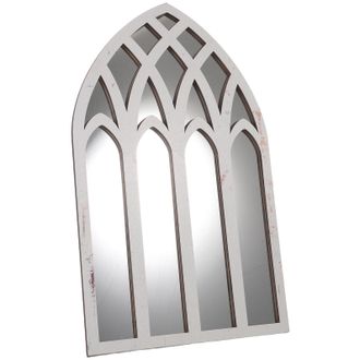 SOLUSTRE Fensterspiegel f&uuml;r Wanddekoration Gotischer Bogenrahmen K&uuml;nstliches Fenster Rustikaler Holzaufkleber Dekorativer Spiegel f&uuml;r Wohnzimmer Badezimmer und