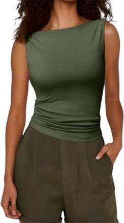 Generic D&eacute;bardeur Femme Coton Tank Top D&eacute;bardeur Classique pour Femmes avec col Rond en Couleur Unie Parfait &agrave; associer avec Jeans ou Jupes