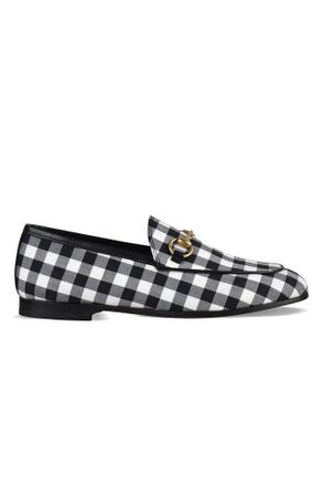 Gucci Gingham Pattern Fabric Loafers With Gold-Tone Acce - Gr. 34_5 - in Wei&szlig;