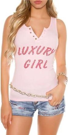 Koucla Débardeur sexy à fines côtes pour femme avec boutonnière à lavant, Rose, taille unique