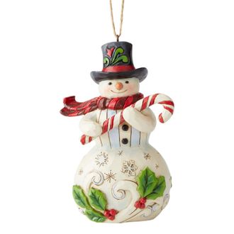 Enesco Heartwood Creek by Jim Shore Snowman with Candy Cane Hanging Ornament 6004312, Multi Coloured, One Size