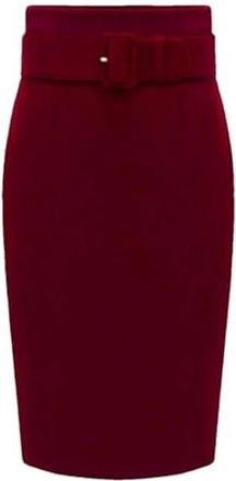 Generic Jupe en laine pour femme Longueur genou Noir devant &Eacute;charpe bureau Jupe crayon Automne Hiver, bordeaux, 48