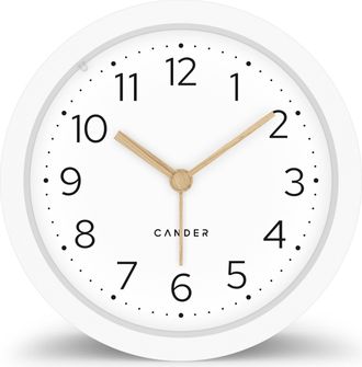 Cander Berlin MNU 2012 W Wecker lautlos ohne Tickgeräusche 12 cm analog batteriebetrieben weiß modern Licht Holzzeiger