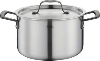 Spring Kochtopf GOURMET, mehrschichtiger Topf mit Deckel aus Edelstahl, backofengeeignet, mit Innenskalierung, Ø 20 cm, Höhe 12 cm, 3,7 Liter, schwarz