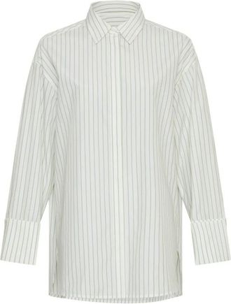Moss Copenhagen Gestreiftes Langarmhemd - - Blouses & Shirts - Damen - Gr&uuml;n - XS